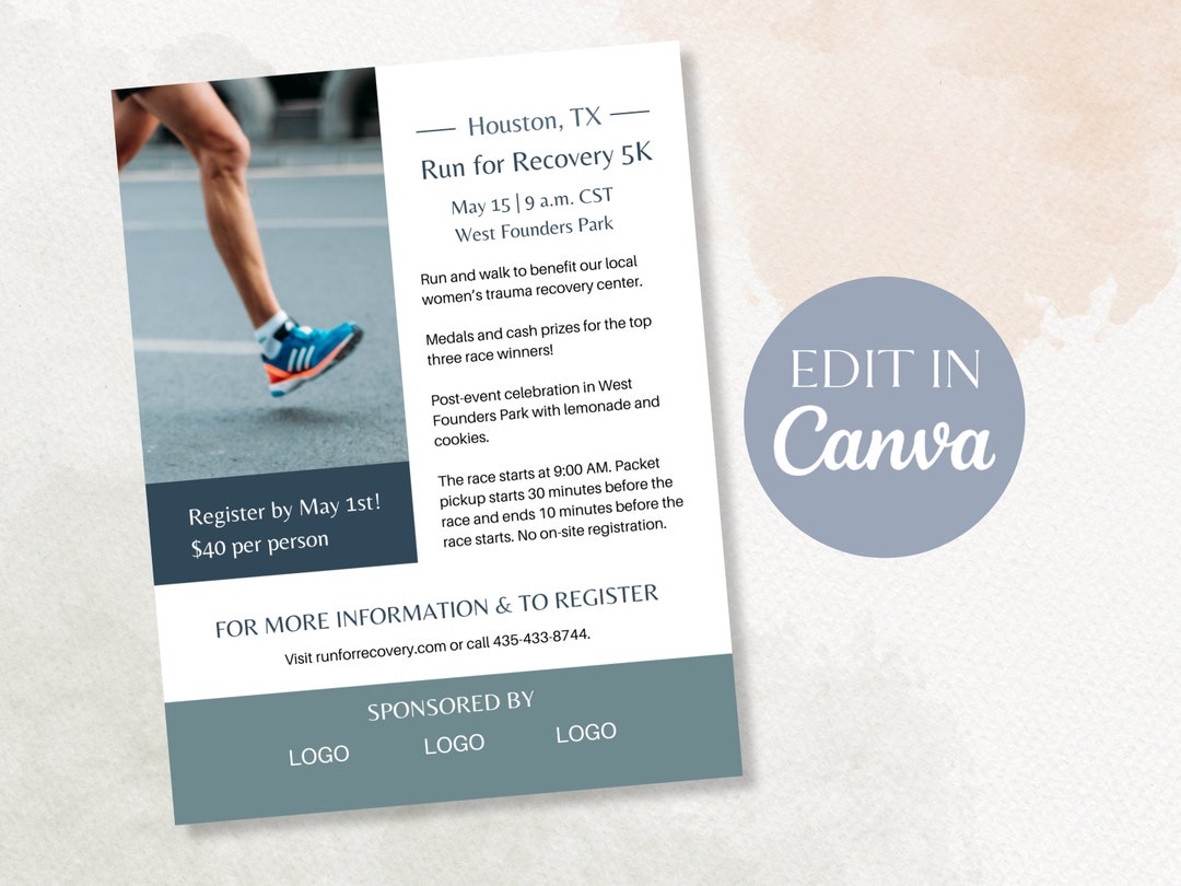 5K Flyer Canva Template | Race Flyer Template | Digital 5K Run Flyer ...