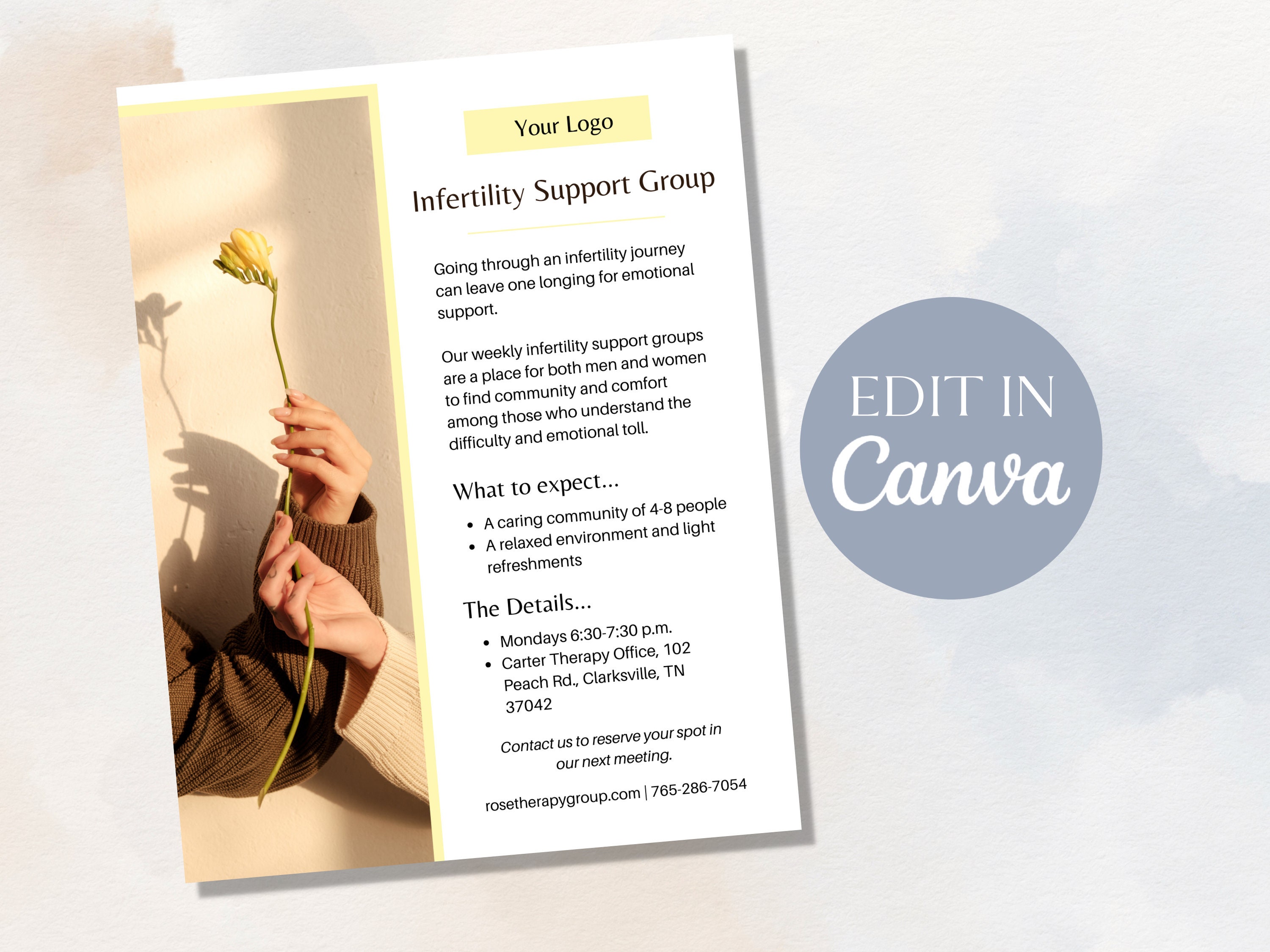 Group Therapy Flyer Canva Template | Infertility Support Group ...