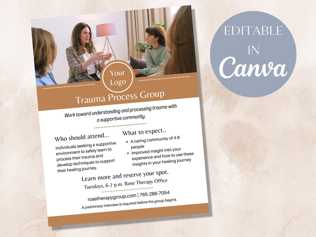Group Therapy Flyer Canva Template Trauma Process Group Therapy Group ...