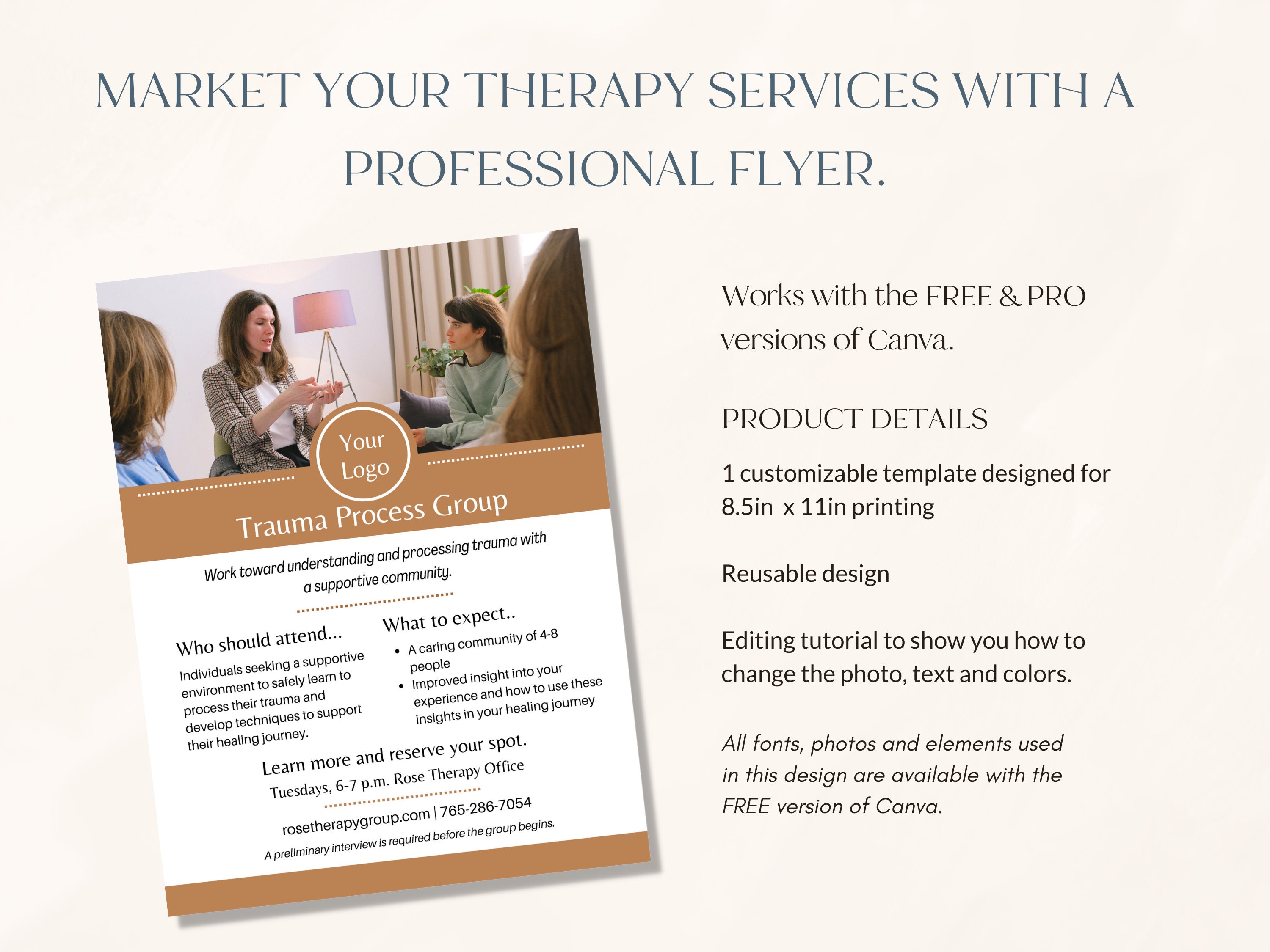 Group Therapy Flyer Canva Template | Trauma Process Group | Therapy ...
