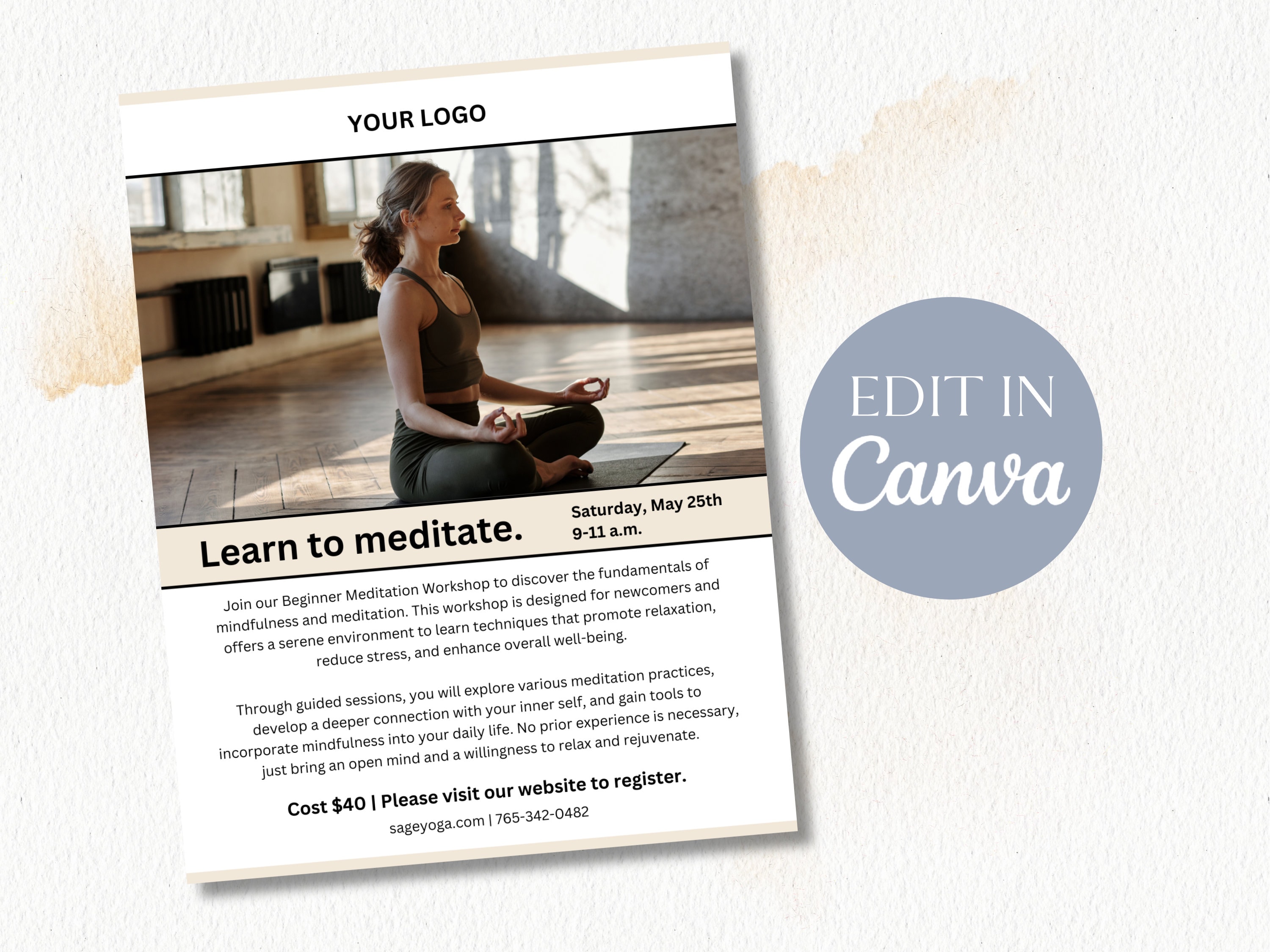 Meditation Workshop Flyer Template Business Flyer Template Yoga Class ...