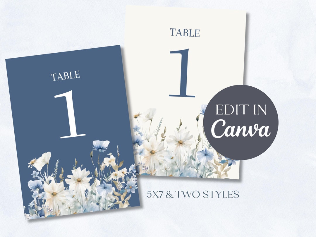 Digital Blue Table Numbers Template | Blue Floral Table Numbers | Light ...