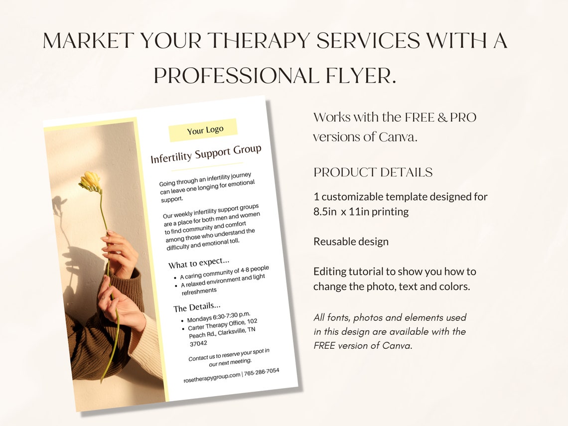 Group Therapy Flyer Canva Template | Infertility Support Group ...