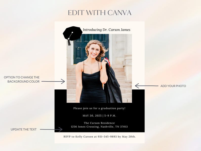 Phd Graduation Invitation or Announcement Canva Template | 5x7 ...