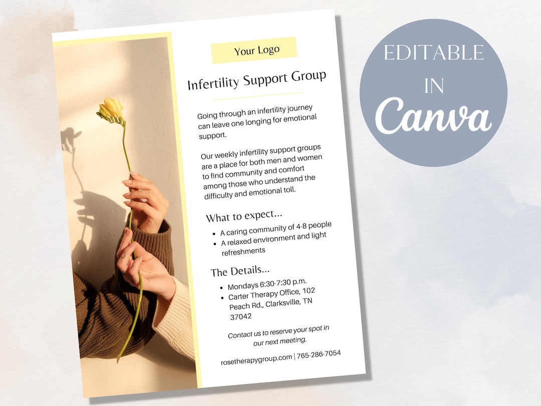 Group Therapy Flyer Canva Template Infertility Support Group Therapy ...
