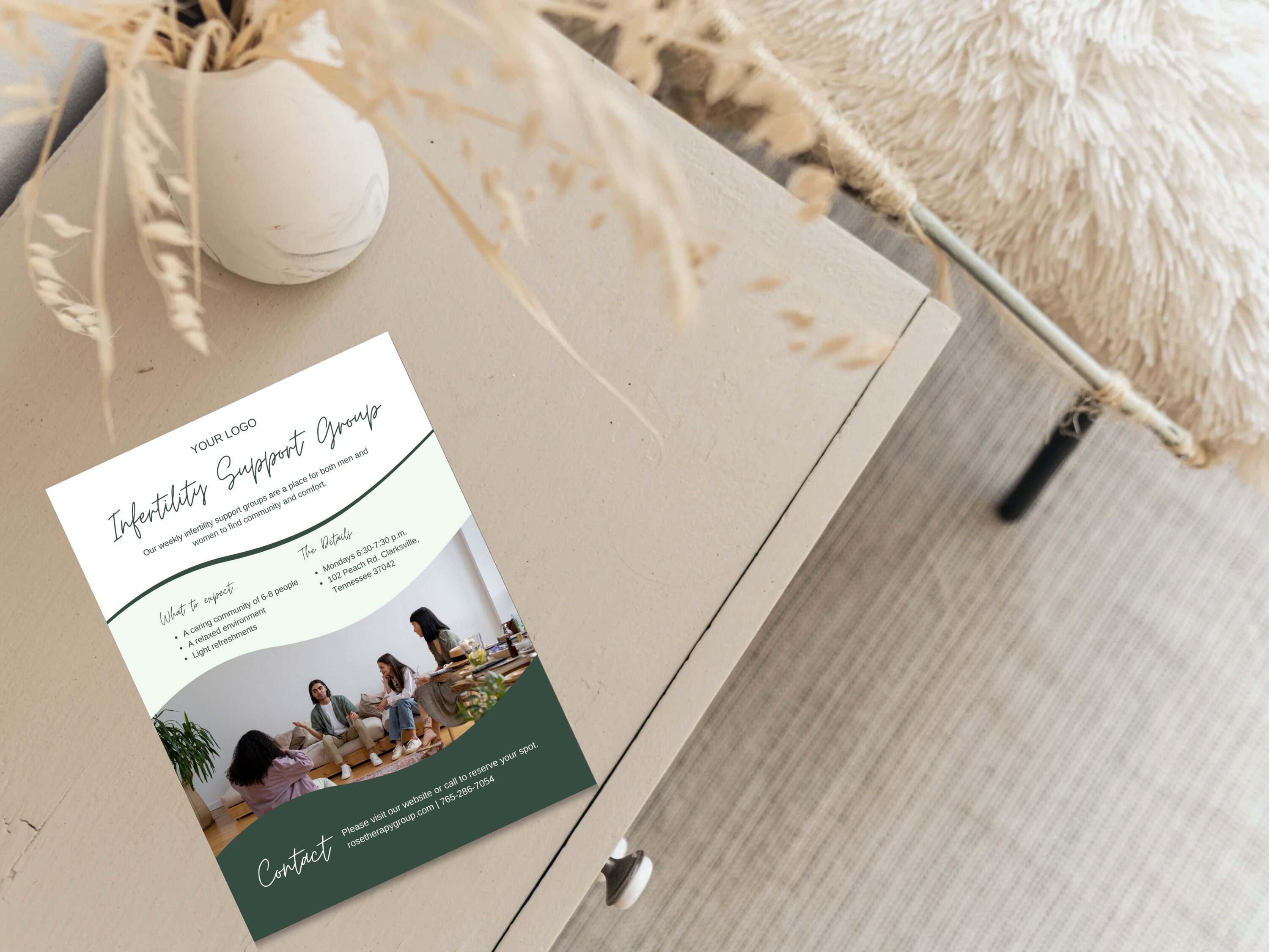 Group Therapy Flyer Canva Template | Infertility Support Group ...