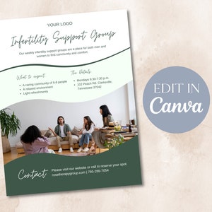 Group Therapy Flyer Canva Template | Infertility Support Group ...
