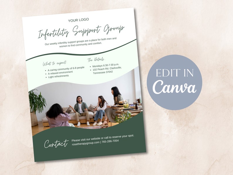 Group Therapy Flyer Canva Template | Infertility Support Group ...