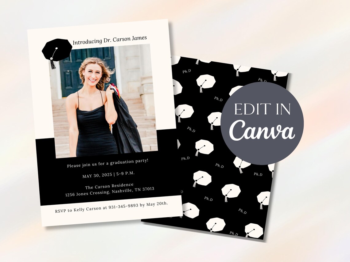 Phd Graduation Invitation or Announcement Canva Template | 5x7 ...