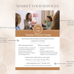 Group Therapy Flyer Canva Template | Trauma Process Group | Therapy ...