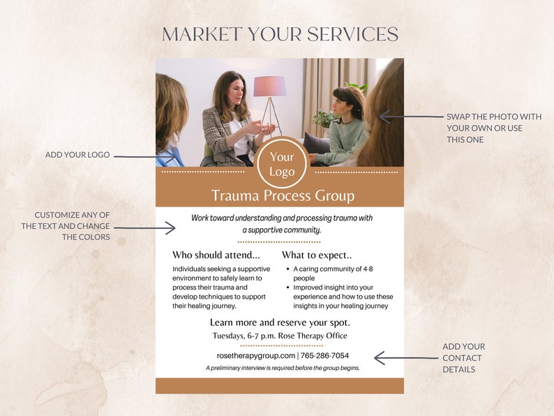 Group Therapy Flyer Canva Template | Trauma Process Group | Therapy ...