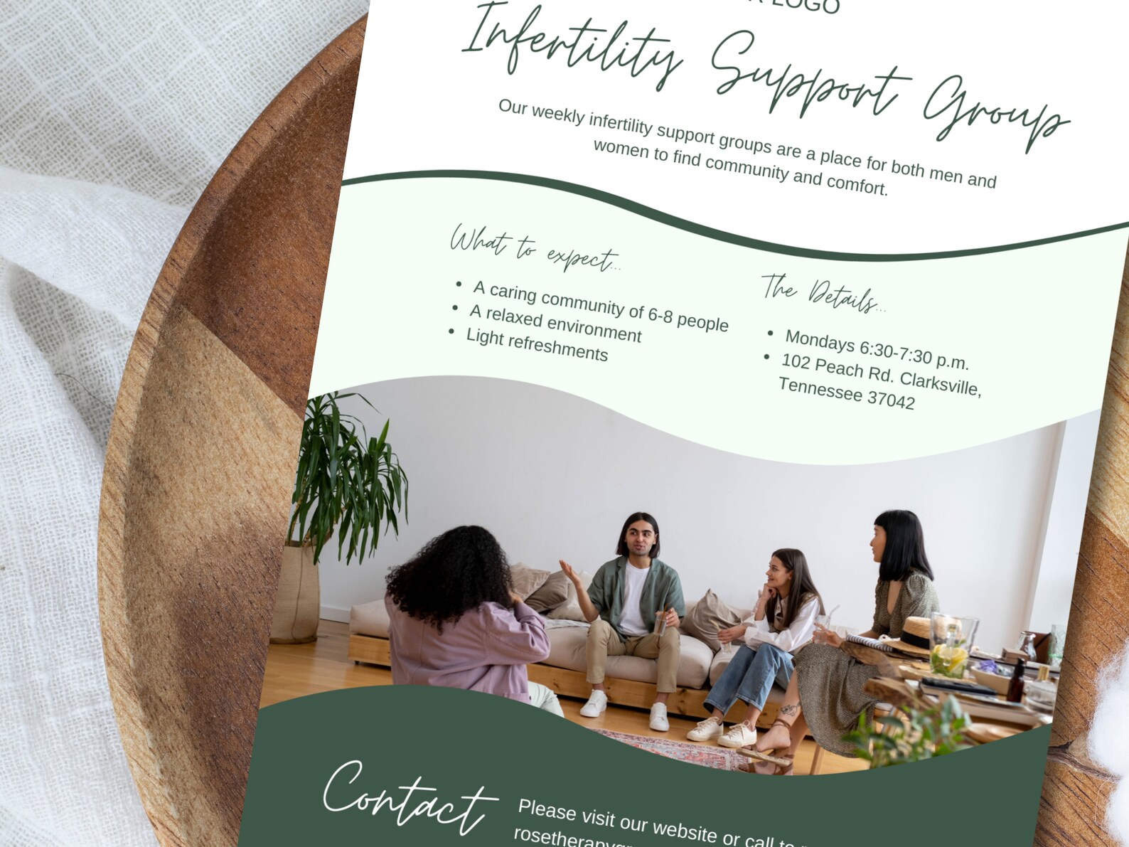 Group Therapy Flyer Canva Template | Infertility Support Group ...