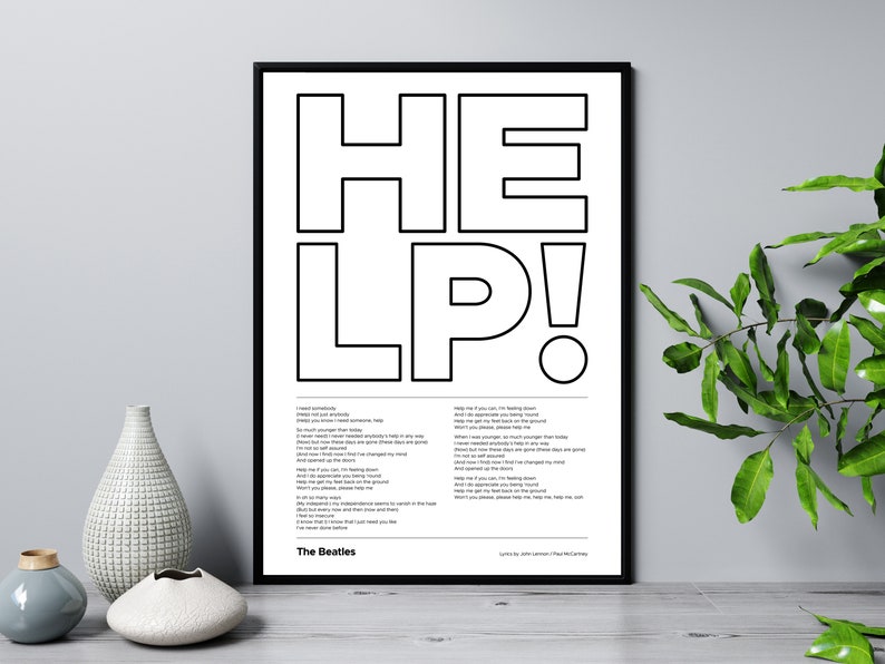 Beatles Help Inspired Print, Poster, Minimal Music Art - Etsy
