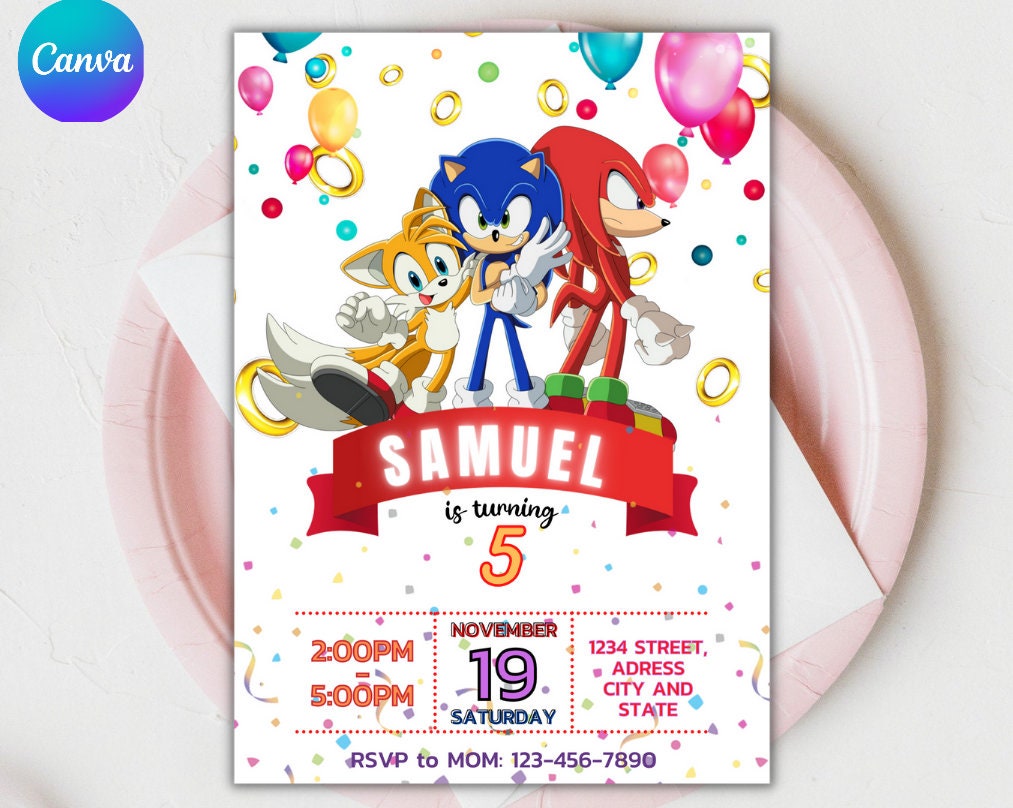 Invitación de cumpleaños imprimible, invitación de cumpleaños de Sonic ...
