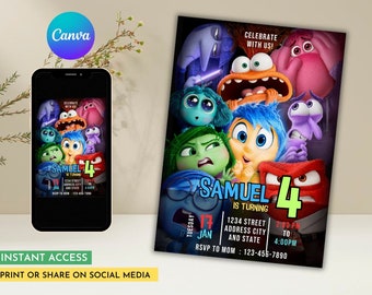 Inside Out 2 Birthday Invitation, Inside Out 2 Invitation, Inside Out 2 ...