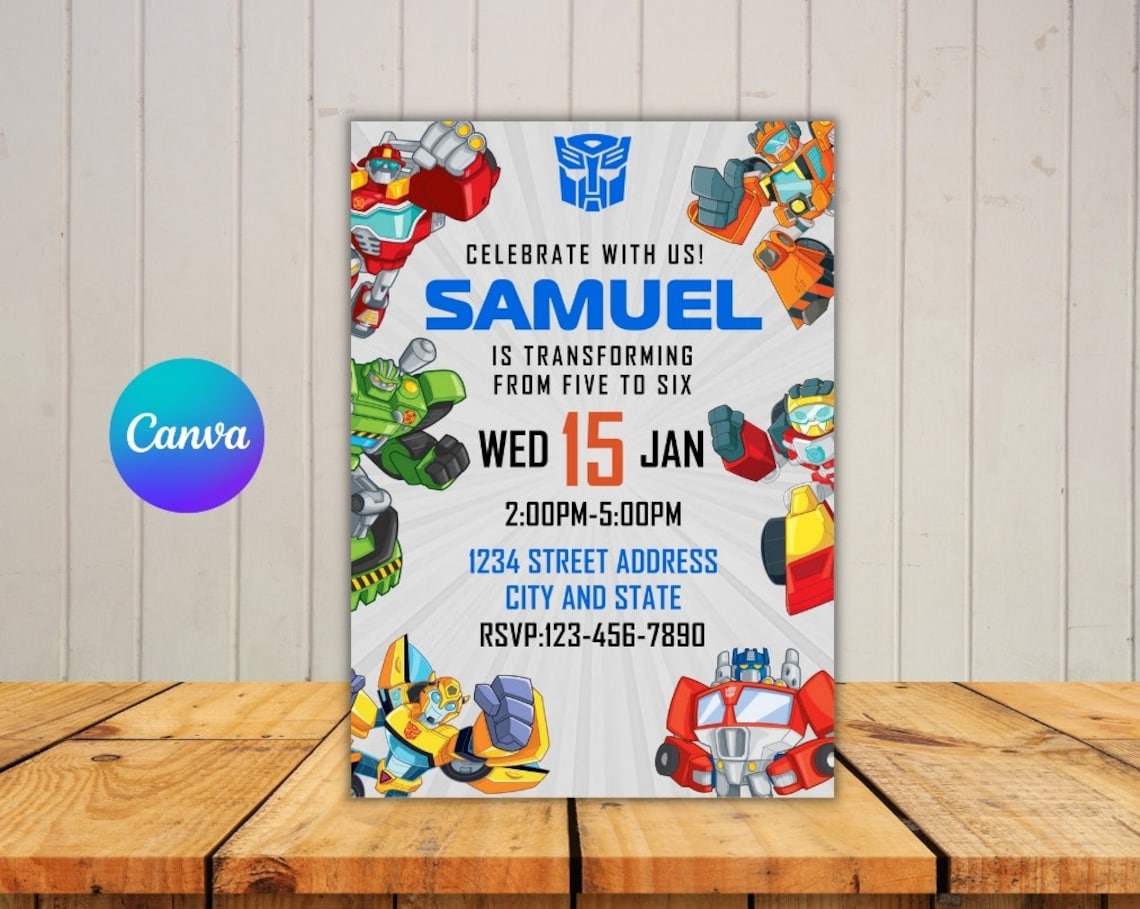Plantilla de invitación de cumpleaños de Transformers de Rescue Bots ...
