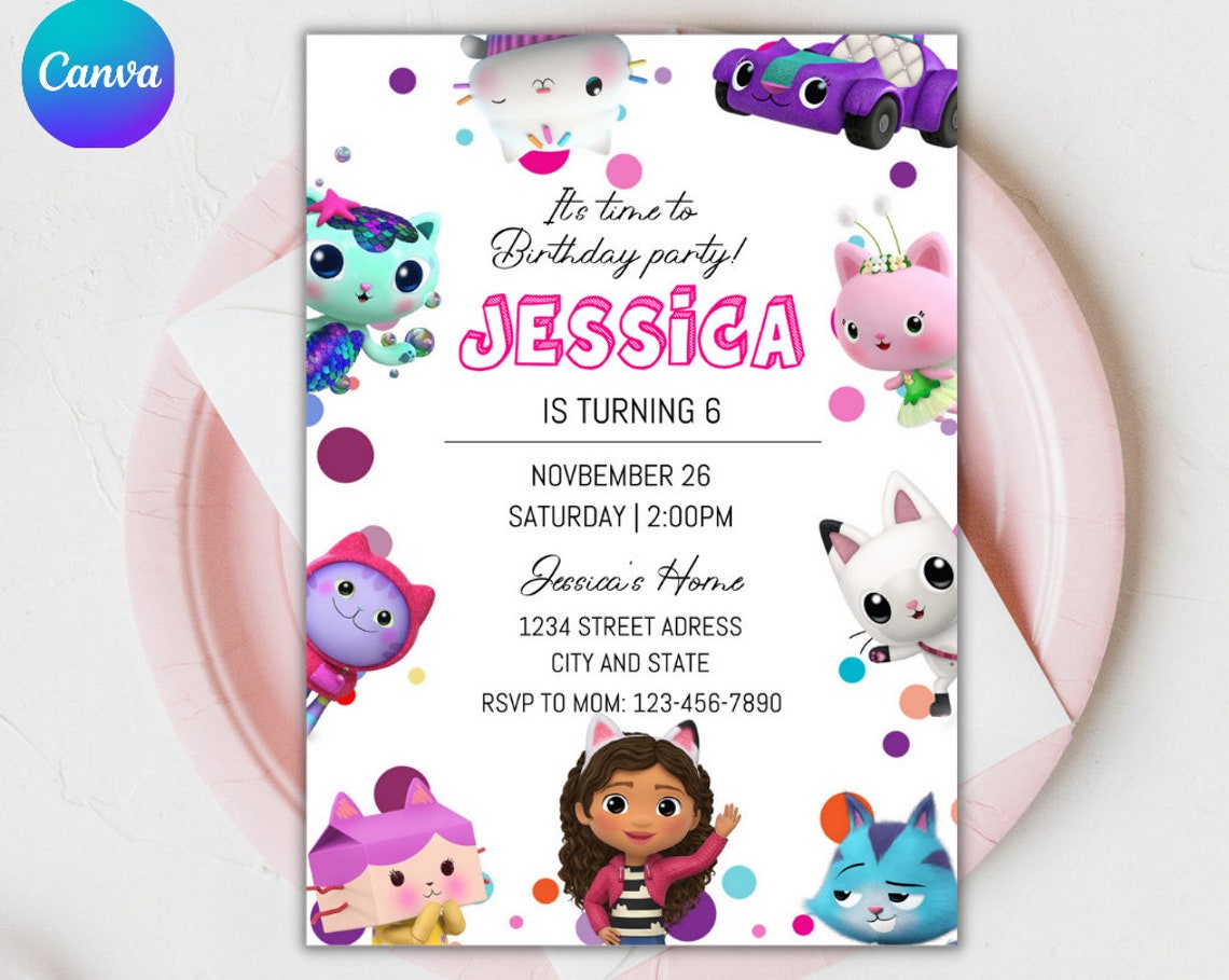 Gabbys Dollhouse Birthday Invitation Girl Instant Download Editable ...