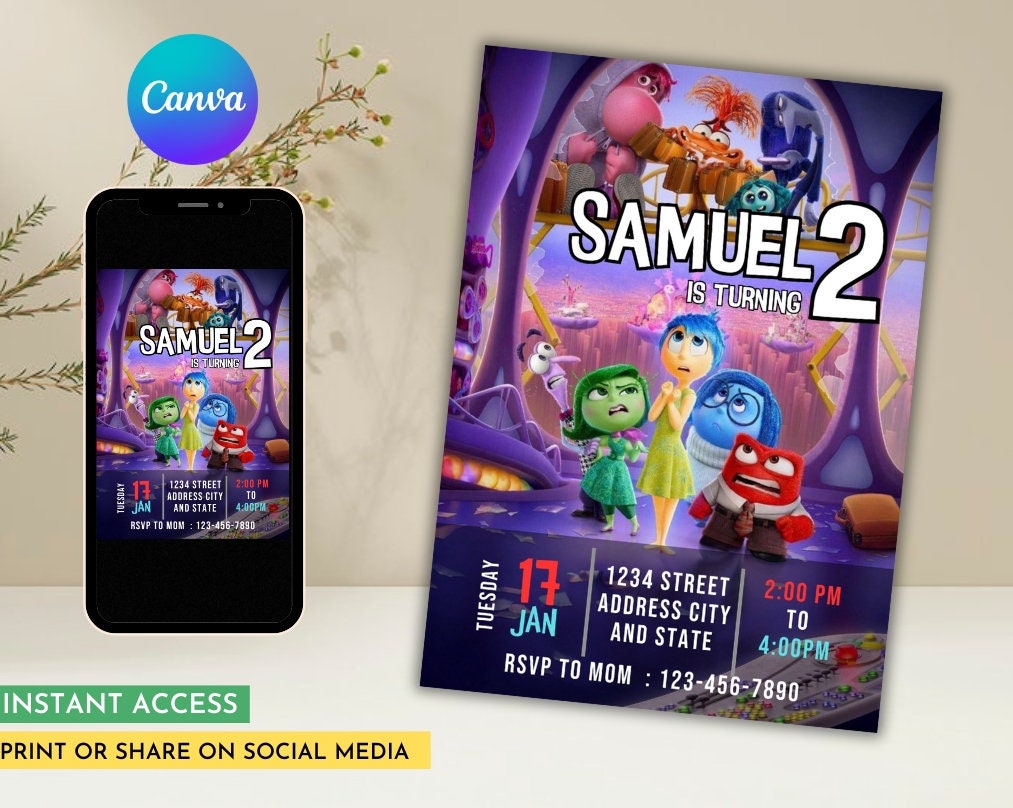 Inside Out 2 Birthday Invitation, Inside Out 2 Invitation, Inside Out 2 ...