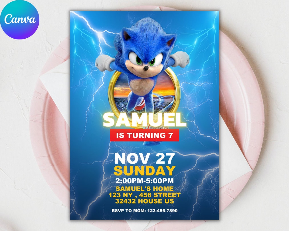 Invitación de cumpleaños de Sonic The Hedgehog / Invitación de ...