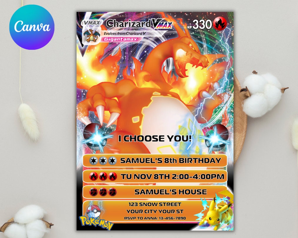 Pokemon Party Invitation, Pokemon Birthday Invite, Kids Birthday ...