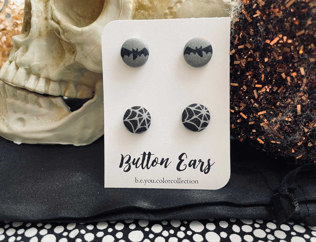 Bat Earrings Halloween Cover Button Earrings Cobweb Fabric Stud ...