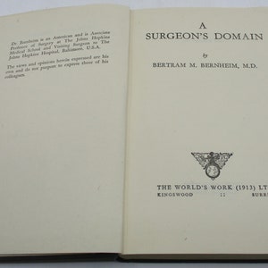 1949 A Surgeon's Domain, Vintage Medical Memoir, Medical School ...