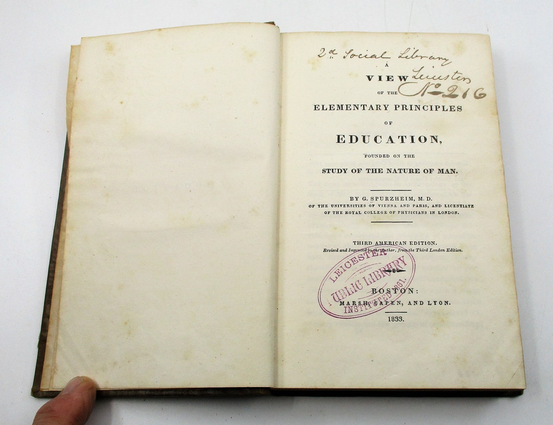 1833 Elementary Principles of Education, Early American Classroom ...