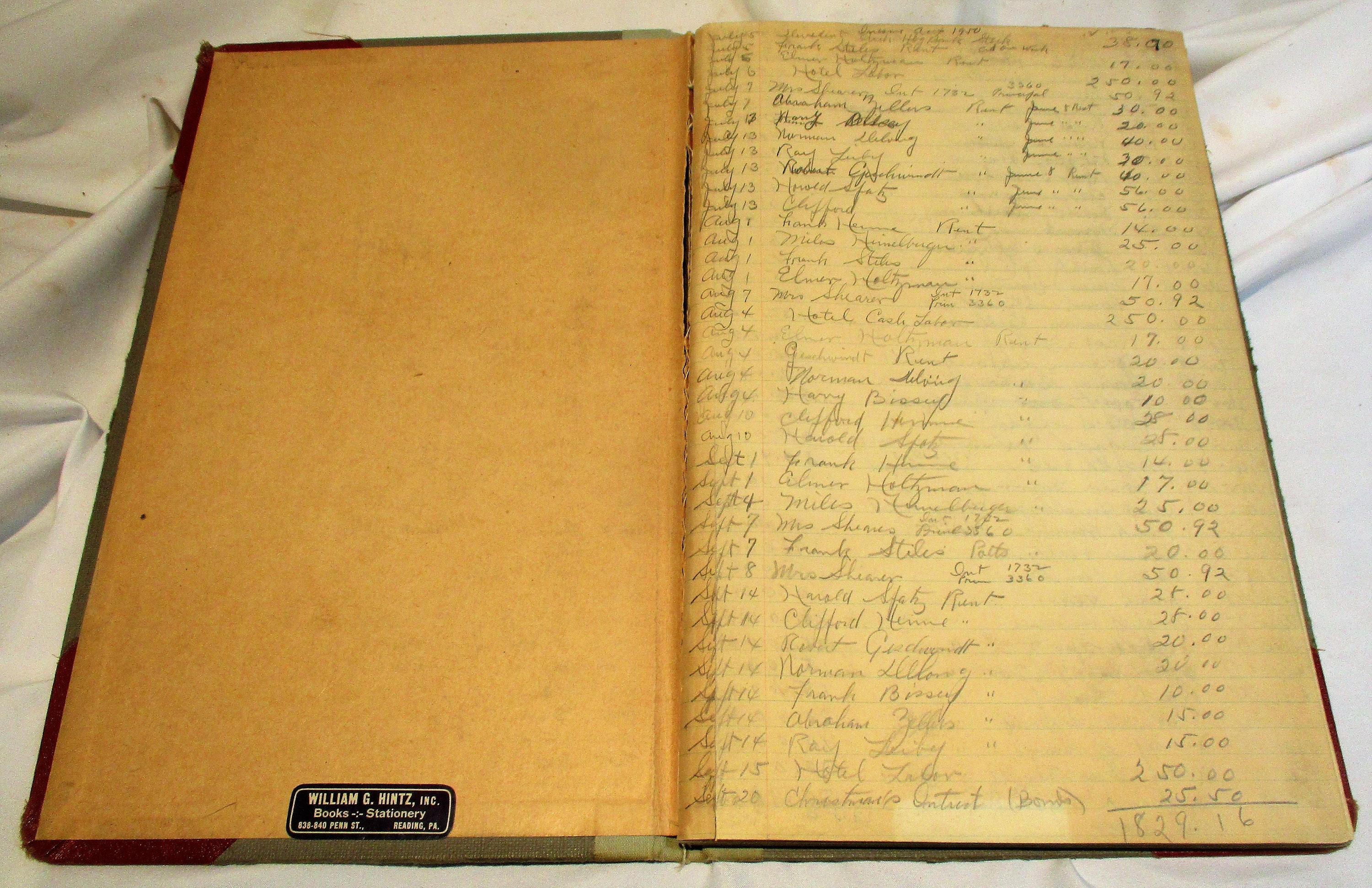 1950 Antique Cloth Ledger, Rental Property Rents and Expenses Ledger ...