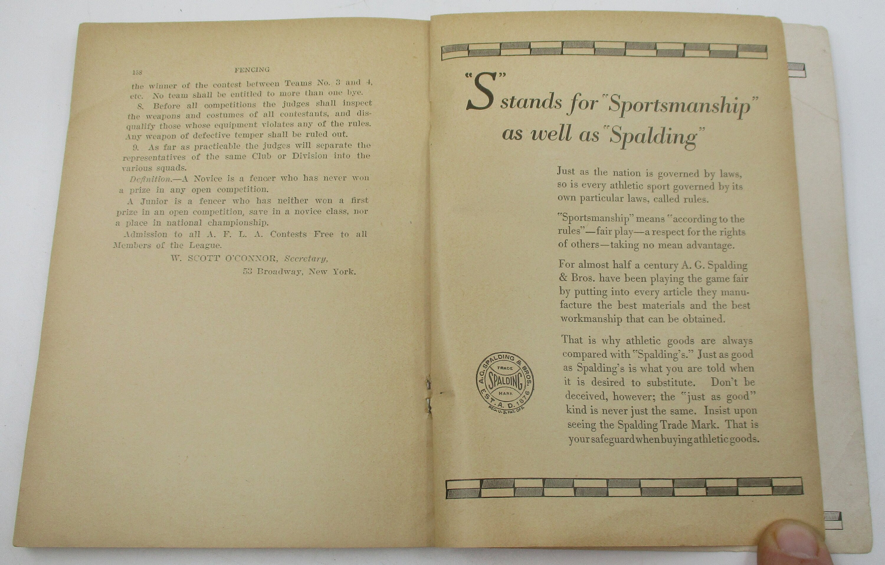 1925 the Art of Fencing, Spalding Red Cover Athletic Handbook Series ...