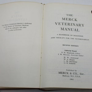 1961 Merck Veterinary Manual, Diagnosis and Therapeutics for ...