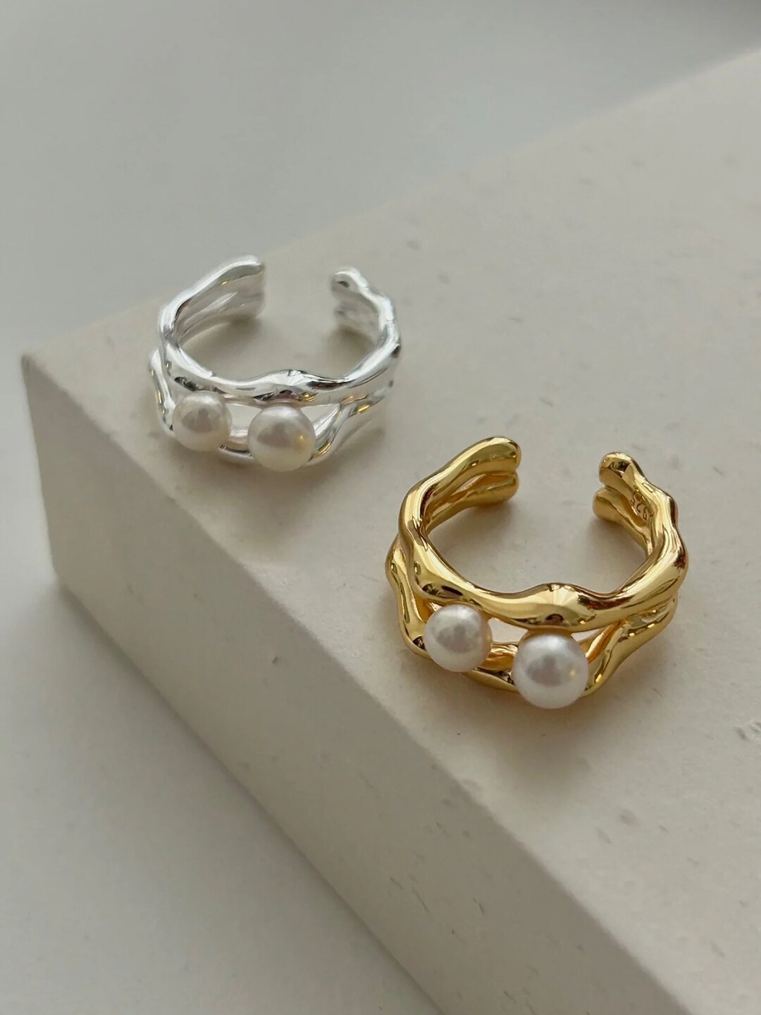 Natural Pearl Stackable Silver Rings | Minimalist Ring as Gift for Her ...