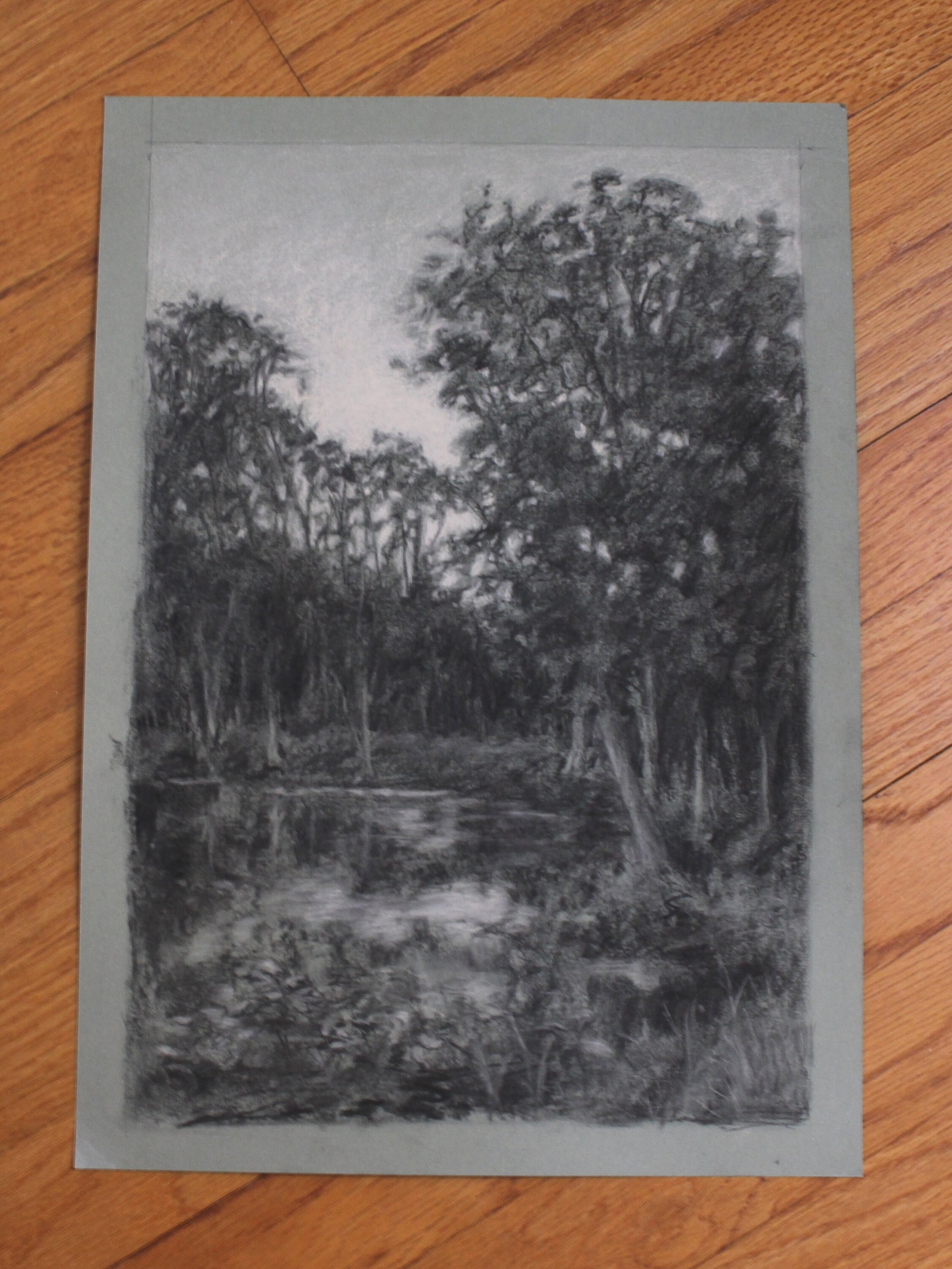 Lagoon Trees and Shore Charcoal Drawing Original, Handmade Artwork - Etsy