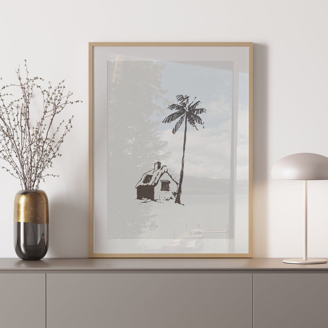Palm Tree Hut Printable Coastal Decor Art Print Tropical - Etsy