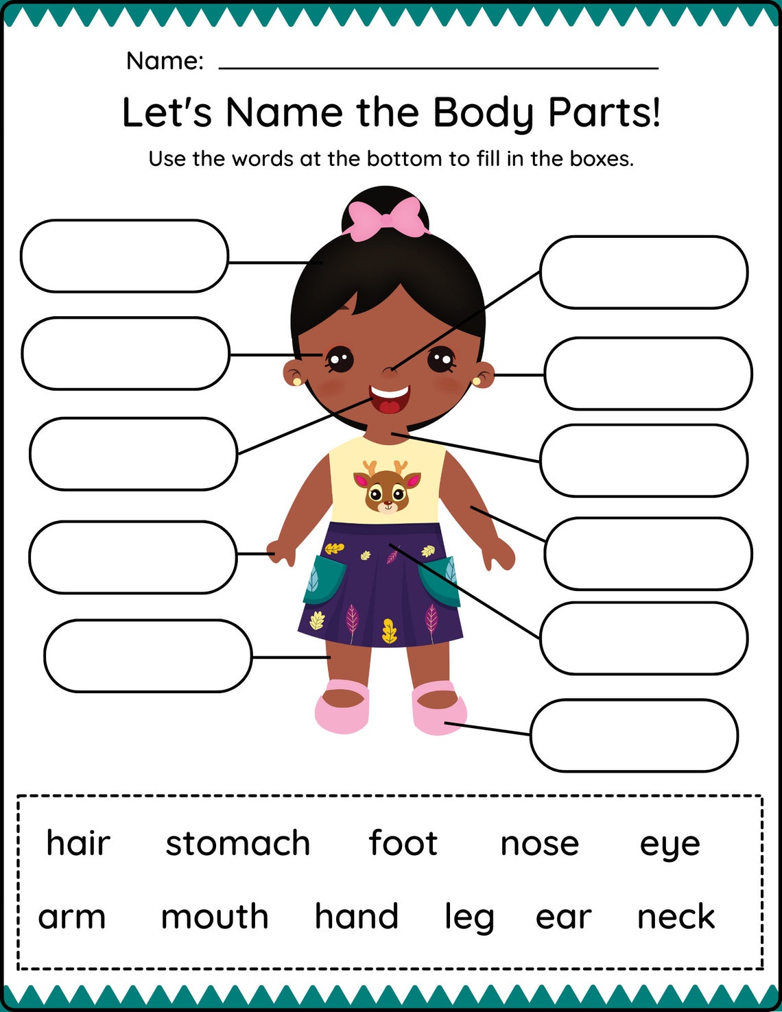 Name the Body Parts Worksheet - Etsy