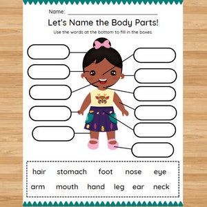 Name the Body Parts Worksheet - Etsy