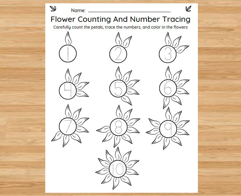 Flower Counting and Number Tracing Worksheet - Etsy