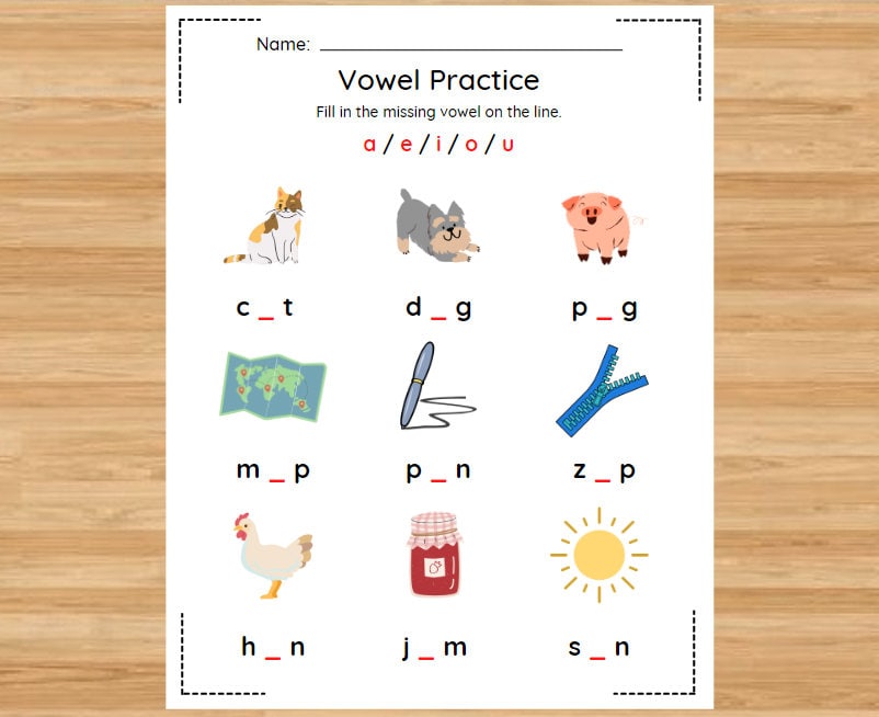Vowel Practice Worksheet - Etsy