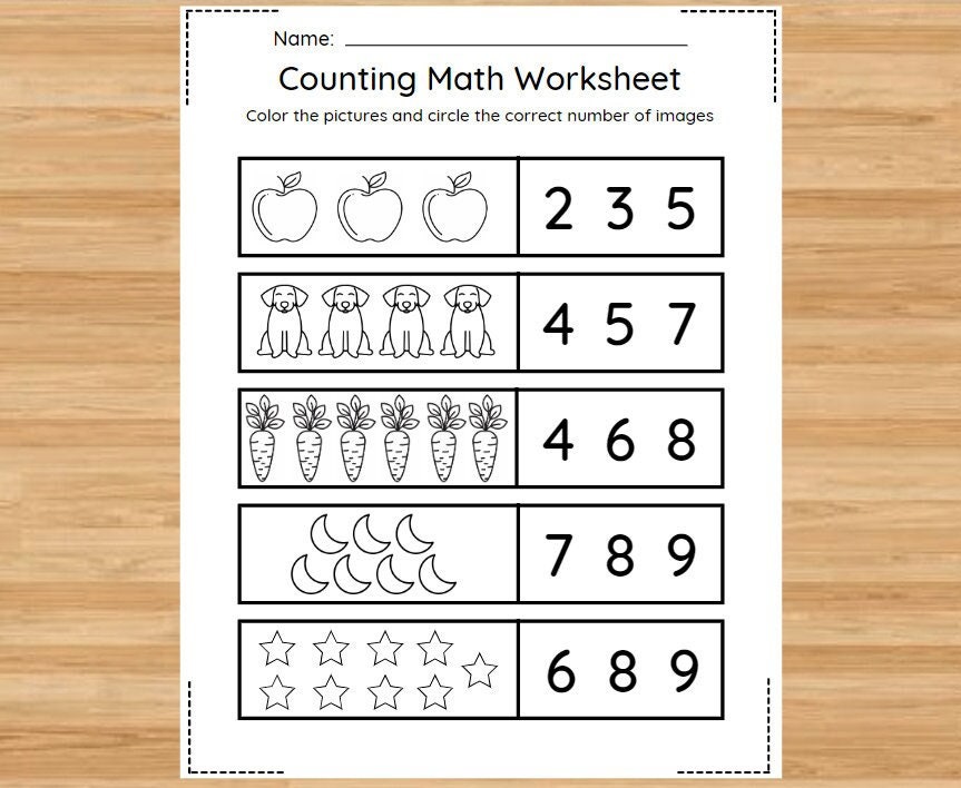 Counting Math Worksheet - Etsy