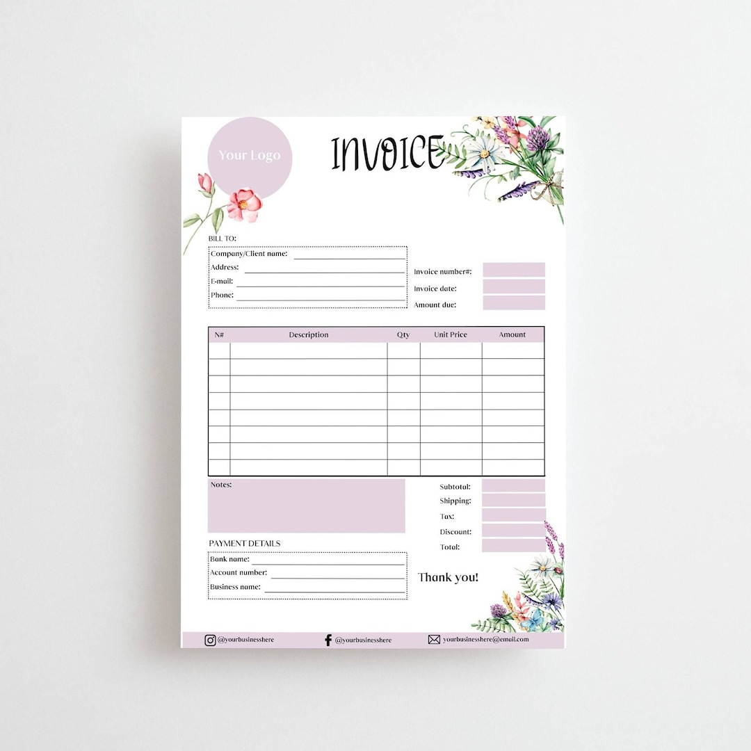INVOICE TEMPLATE WILDFLOWERS Invoice Template Small Business Template ...