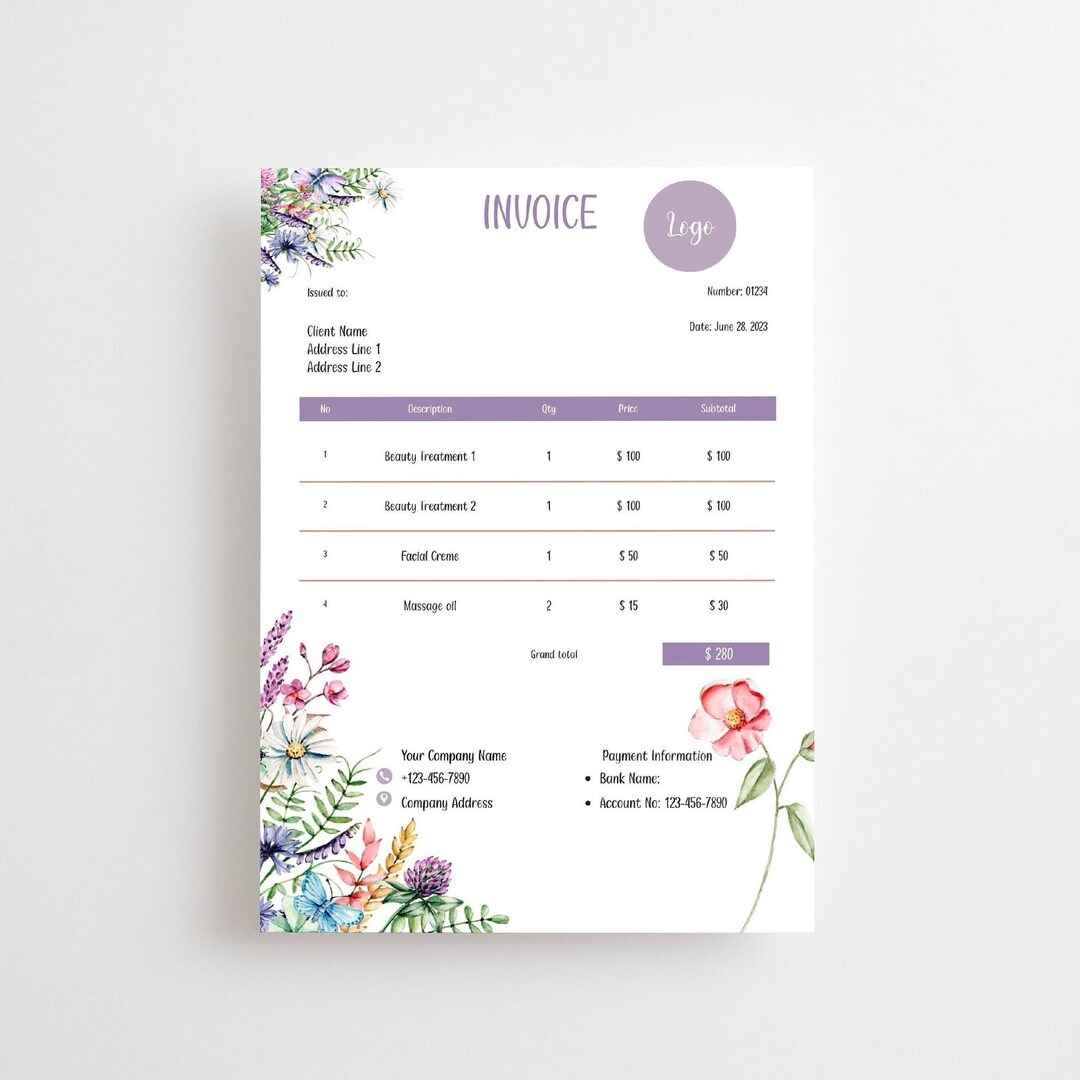INVOICE TEMPLATE WILDFLOWERS Invoice Template Small Business Template ...