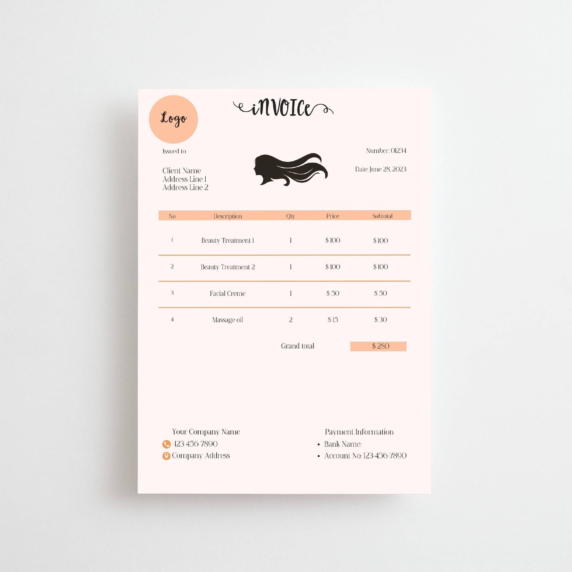 INVOICE TEMPLATE Salon Invoice Template Small Business - Etsy