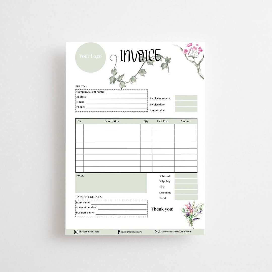 INVOICE TEMPLATE WILDFLOWERS Invoice Template Small Business Template ...