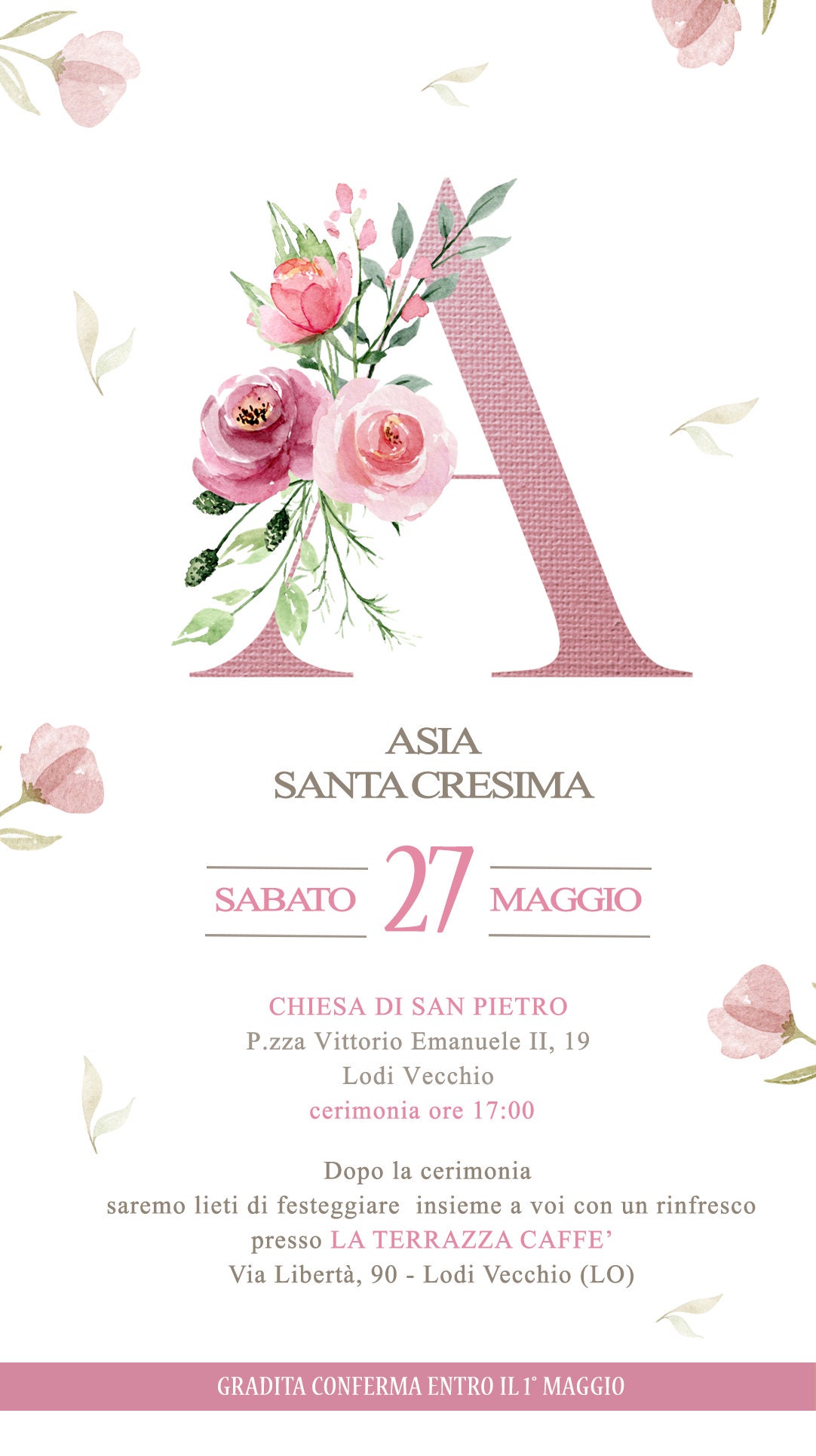 Invito Digitale Cresima - Comunione - Floreale - Bambina - Elegante ...