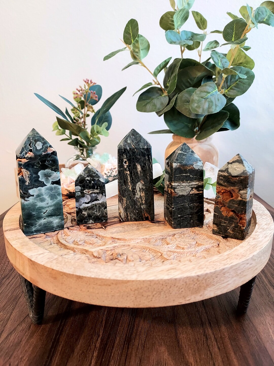 Natural Rare Ocean Jasper Towers | Unique Green and Black Druzy ...