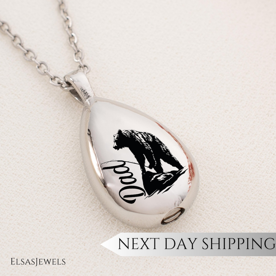 Personalized Fishing Bear Urn Necklace for Ashes, Memorial Keepsake ...