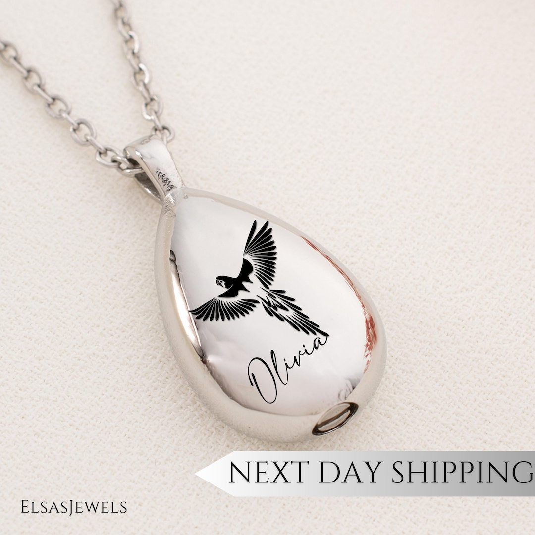 Personalized Parrot Design Urn Ash Drop Necklace, Bird Custom Name ...
