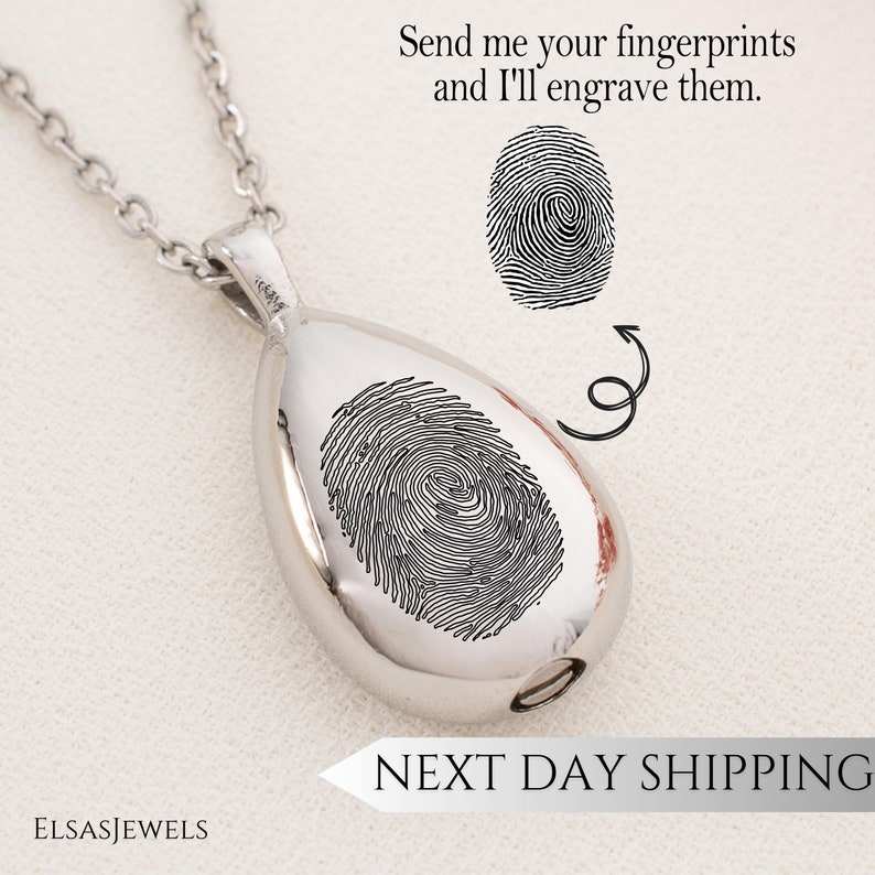 Personalized Fingerprint Necklace, Fingerprint Drop Urn Necklace for ...