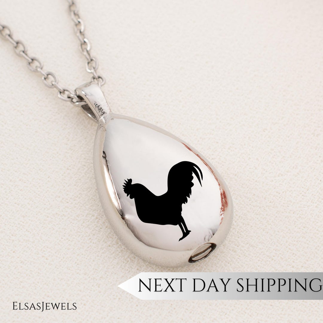 Custom Rooster Engraved Memorial Urn Necklace, Personalized Teardrop ...
