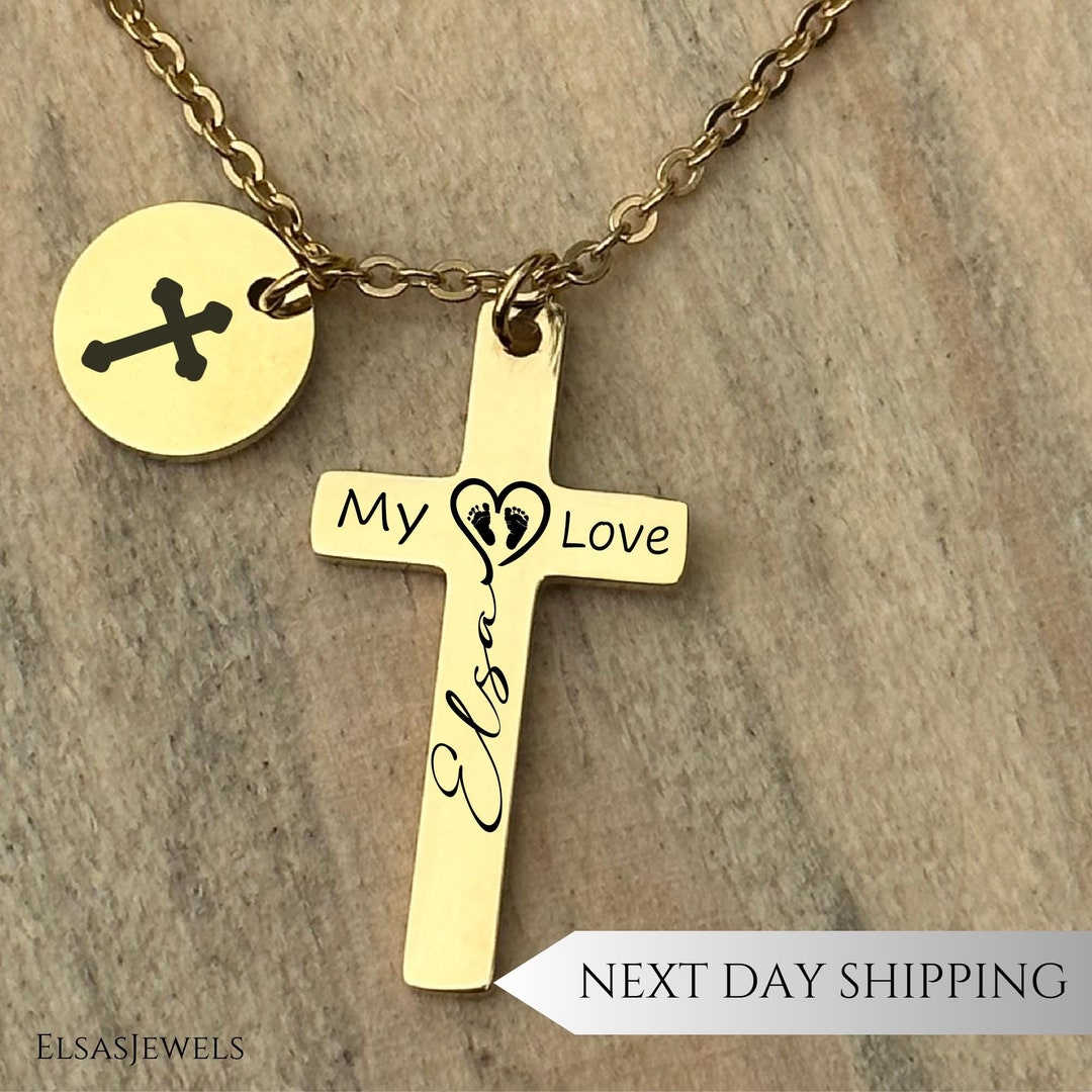 Personalized Footprint Name Cross Necklace in Gold / Silver / Rose Gold ...