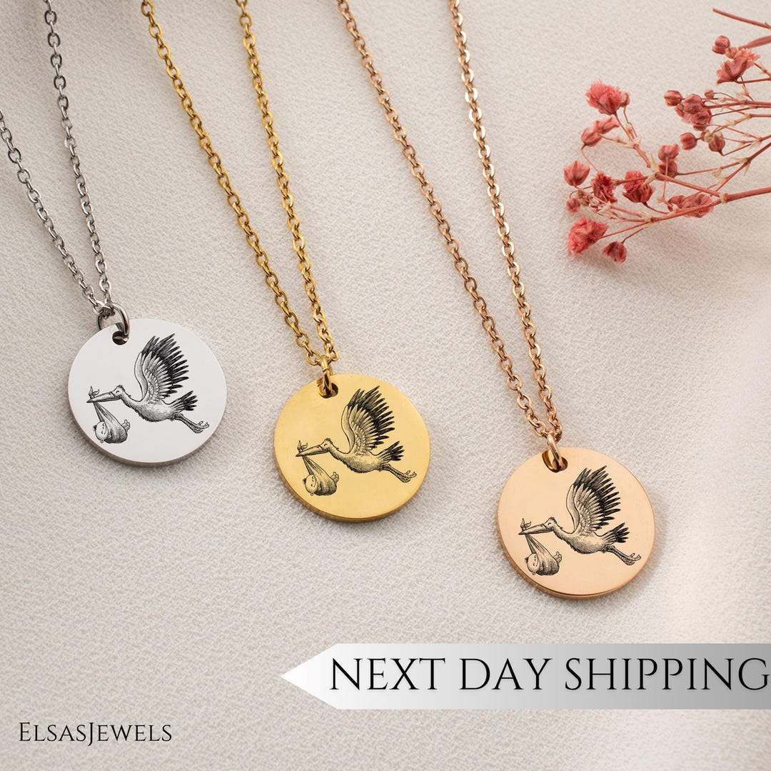 Stork and Baby Symbol Necklace Magic of New Beginnings, Stork Necklace ...